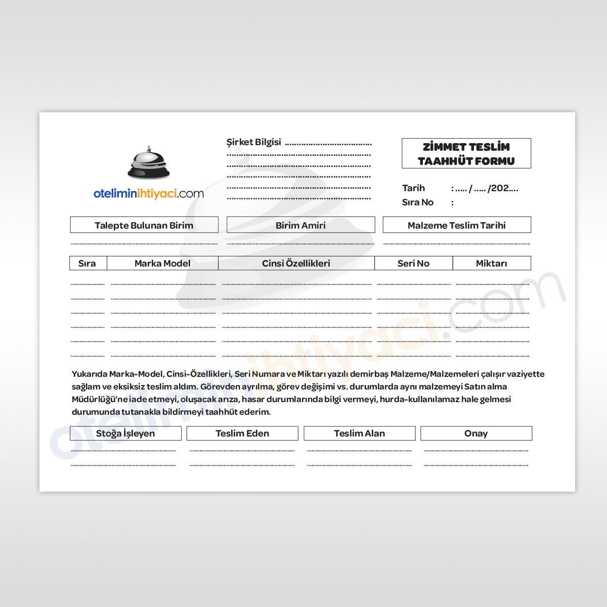 Zimmet Teslim Taahhüt Formu